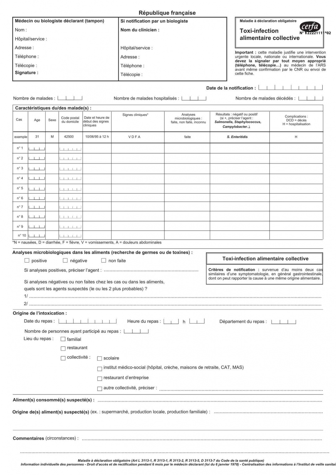 Toxi-infection alimentaire collective